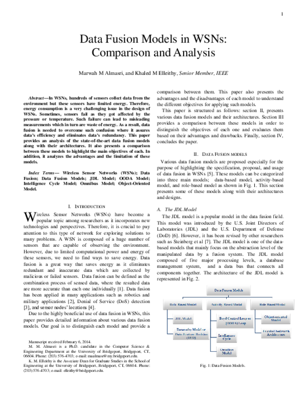 (PDF) Data fusion models in WSNs: Comparison and analysis