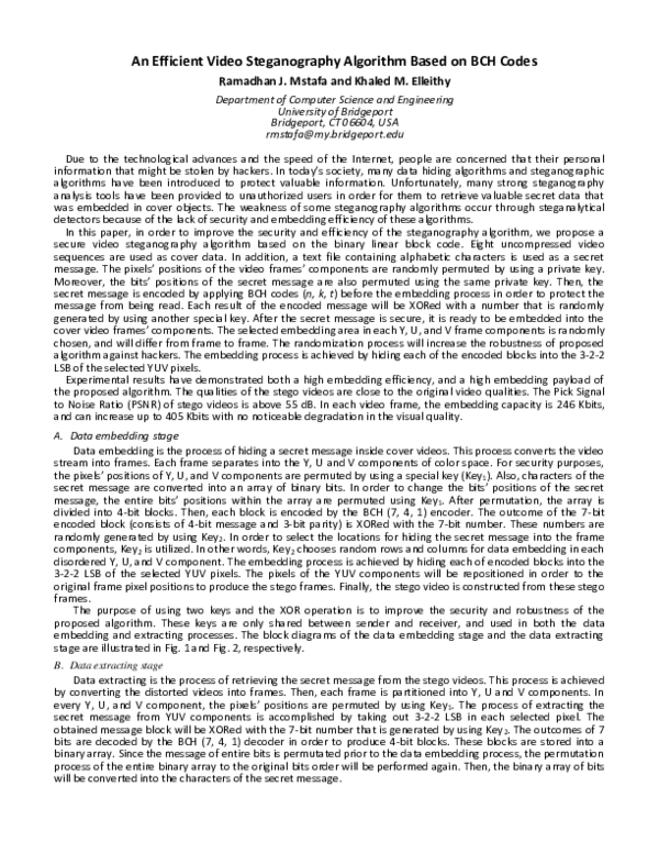 Pdf An Efficient Video Steganography Algorithm Based On Bch Codes Khaled Elleithy