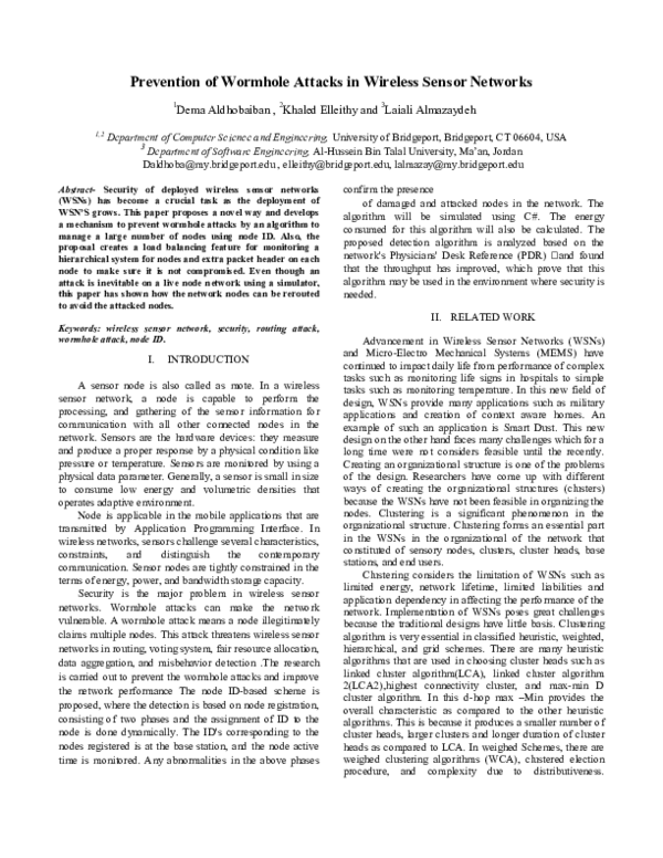 Pdf Prevention Of Wormhole Attacks In Wireless Sensor Networks