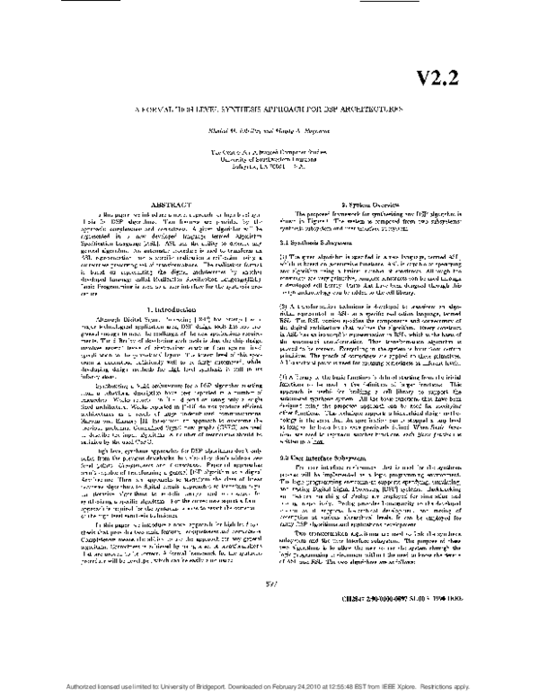 (PDF) A formal high level synthesis approach for DSP architectures