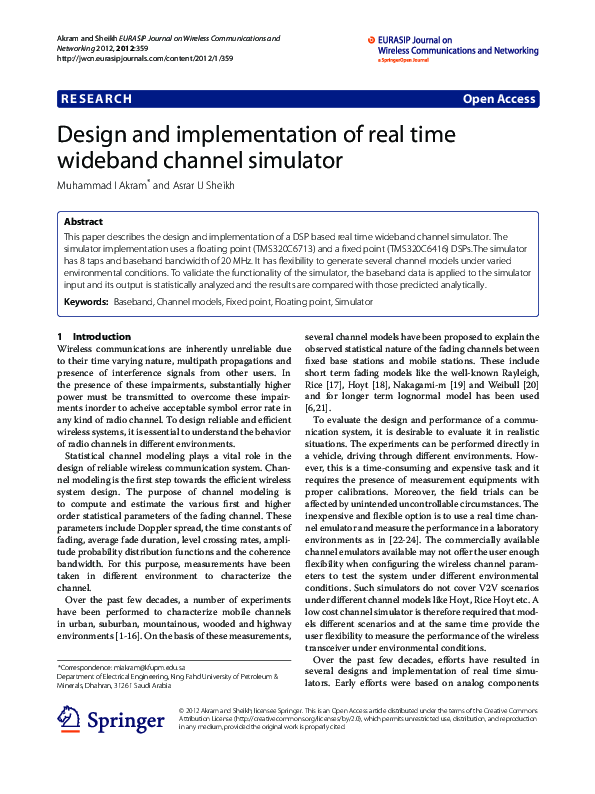 (PDF) Design and implementation of real time wideband channel simulator