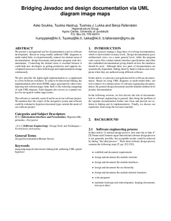 (PDF) Bridging Javadoc and design documentation via UML diagram image maps