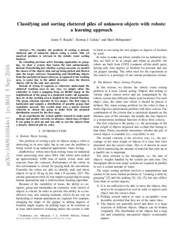 Pdf Classifying And Sorting Cluttered Piles Of Unknown Objects With