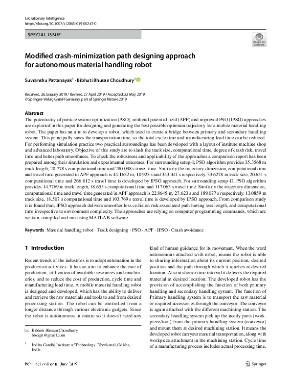 (PDF) Modified crash-minimization path designing approach for autonomous material handling robot