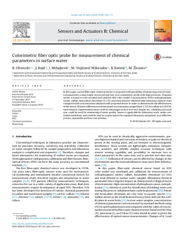 Pdf Colorimetric Fiber Optic Probe For Measurement Of Chemical Parameters In Surface Water