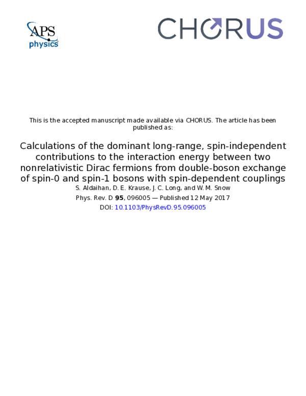 (PDF) Calculations of the dominant long-range, spin-independent contributions to the interaction ...