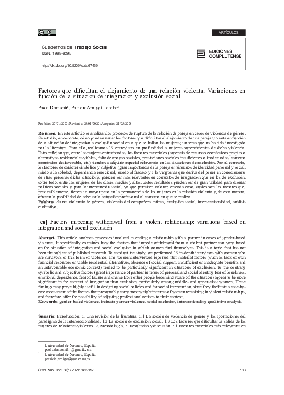 (PDF) Factores que dificultan el alejamiento de una relación violenta