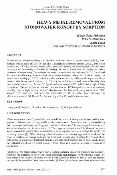 (PDF) Heavy metal removal from stormwater runoff by sorption