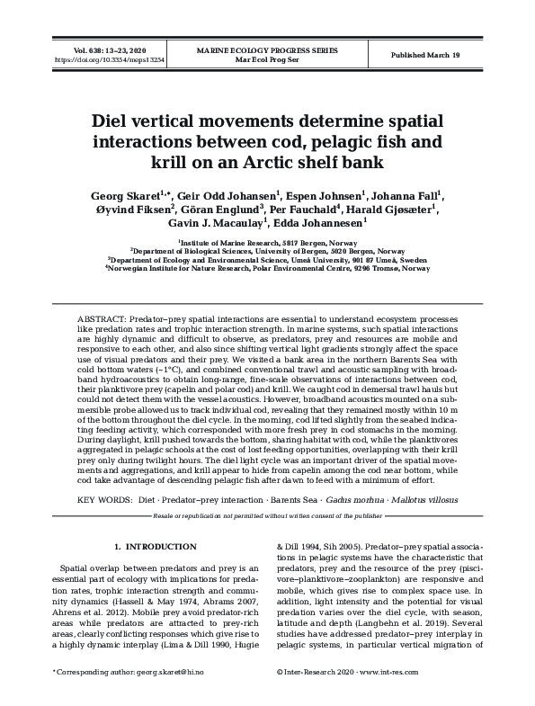 (PDF) Diel vertical movements determine spatial interactions between ...