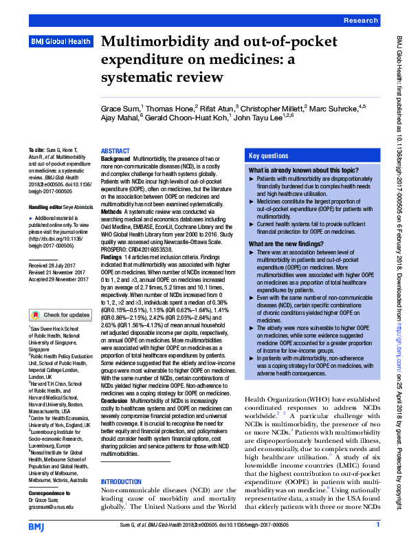 (PDF) Multimorbidity and out-of-pocket expenditure on medicines: a systematic review