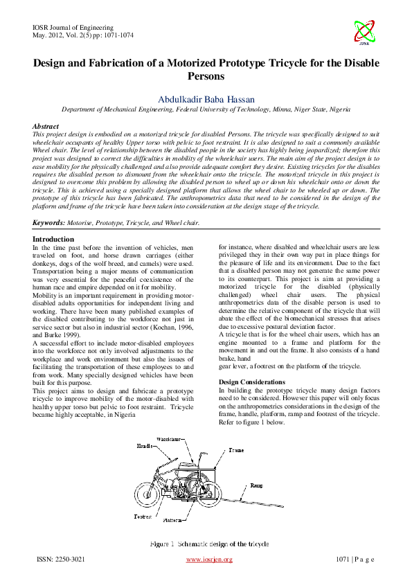 (PDF) Design and Fabrication of a Motorized Prototype Tricycle for the ...