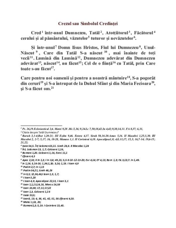 (PDF) Crezul cu trimiteri biblice pe baza traducerii romanesti | Paul I ...