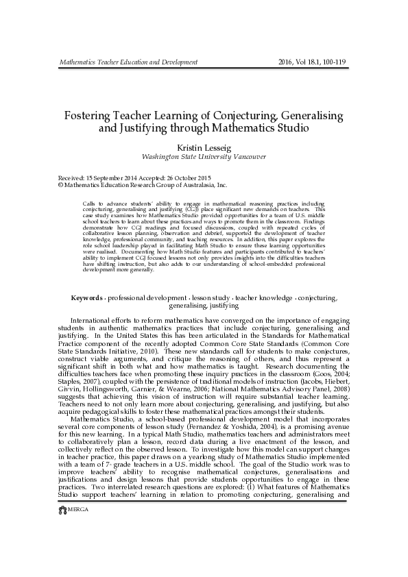 (PDF) Fostering Teacher Learning of Conjecturing, Generalising and ...