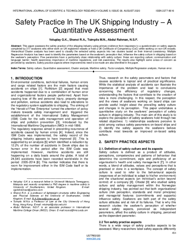 (PDF) Safety Practice In The UK Shipping Industry – A Quantitative ...