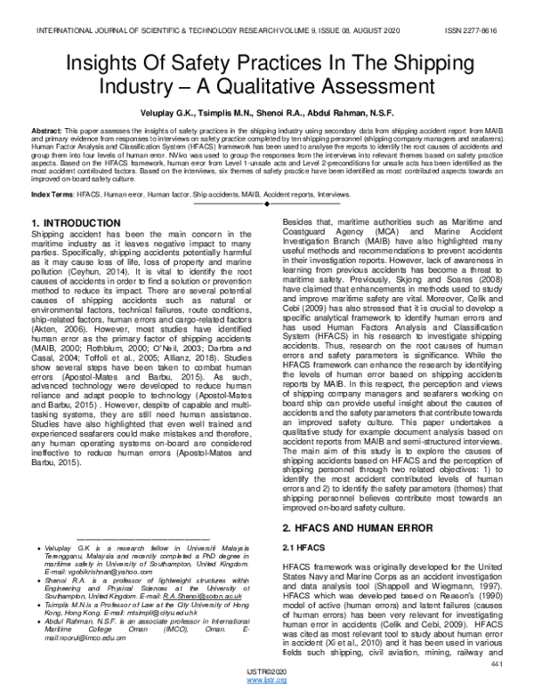 (PDF) Insights Of Safety Practices In The Shipping Industry – A ...