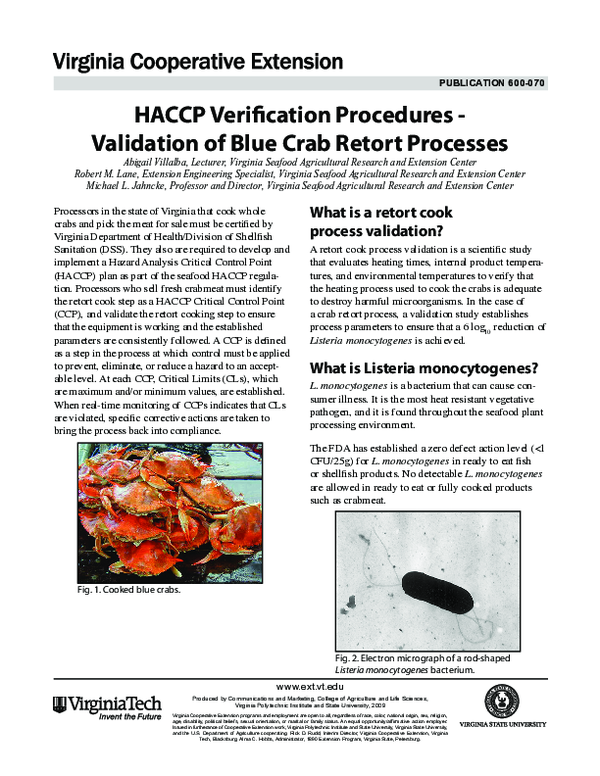 (PDF) HACCP Verification Procedures - Validation of Blue Crab Retort ...