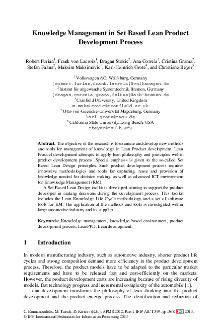 (PDF) Knowledge Management in Set Based Lean Product Development Process