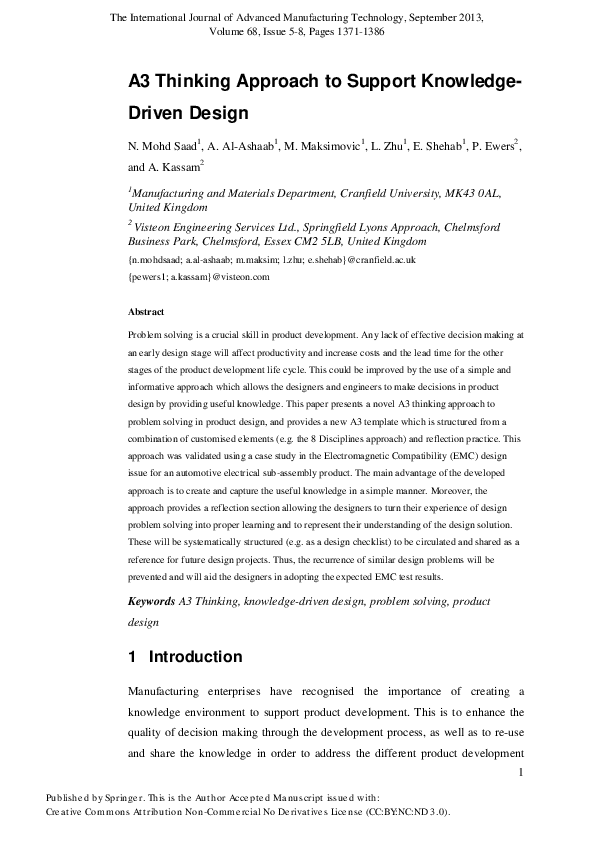 (PDF) A3 thinking approach to support knowledge-driven design | Maksim Maksimovic - Academia.edu