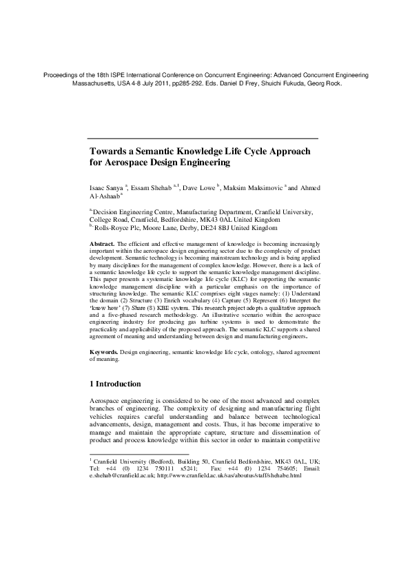 (PDF) Towards a Semantic Knowledge Life Cycle Approach for Aerospace Design Engineering