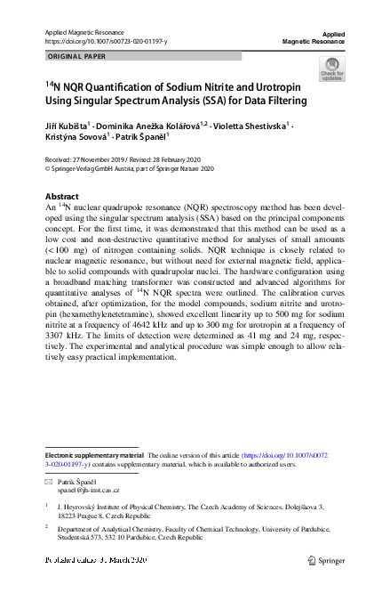 (PDF) 14N NQR Quantification of Sodium Nitrite and Urotropin Using ...