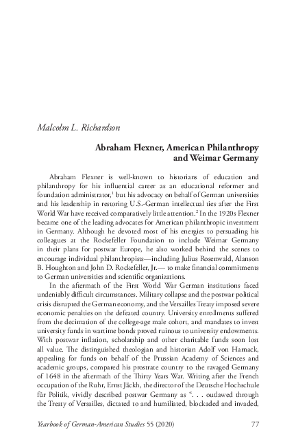 (PDF) Abraham Flexner, American Philanthropy and Weimar Germany