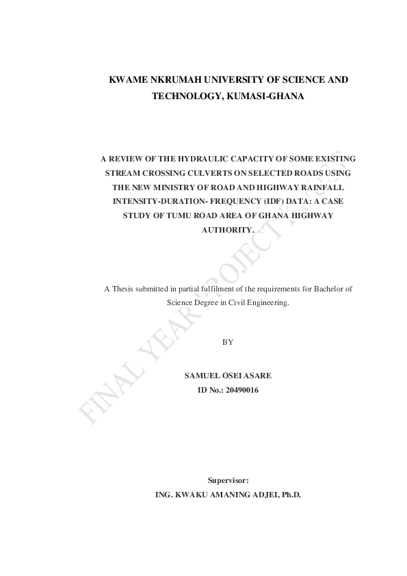 (PDF) Drainage Analysis: Final Year Project Work