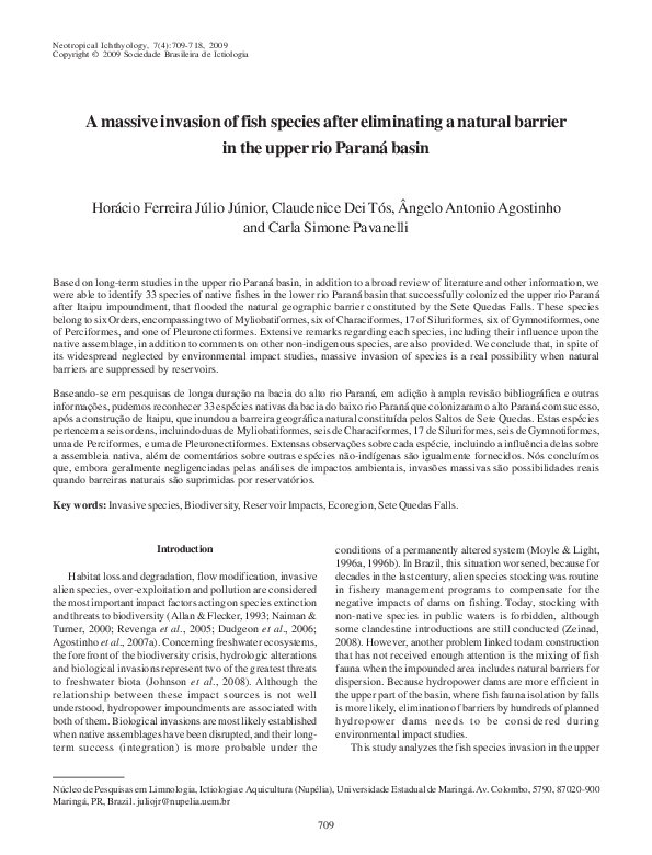 (PDF) A massive invasion of fish species after eliminating a natural ...