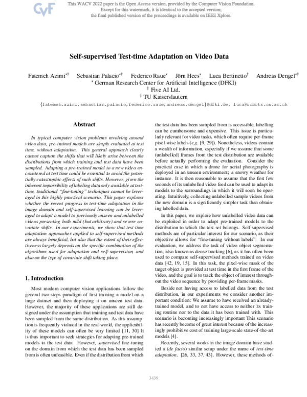 (PDF) Self-supervised Test-time Adaptation on Video Data