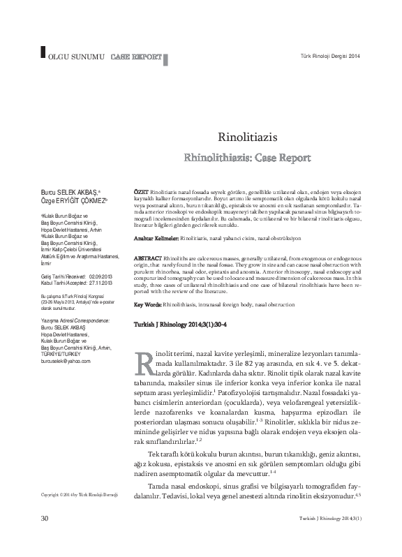 (PDF) Rhinolithiazis: Case Report