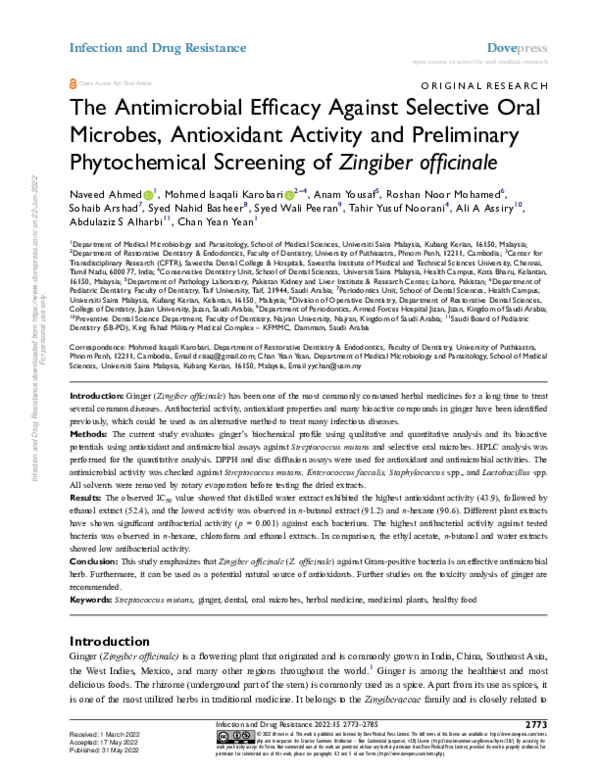 (PDF) The Antimicrobial Efficacy Against Selective Oral Microbes, Antioxidant Activity and ...