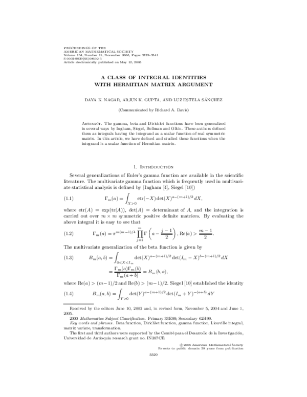 (PDF) A class of integral identities with Hermitian matrix argument