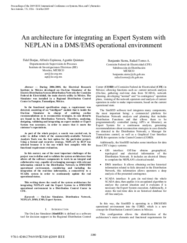 (PDF) An architecture for integrating an expert system with NEPLAN in a DMS/EMS operational ...