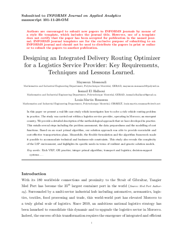 (PDF) Designing an Integrated Delivery Routing Optimizer for a ...