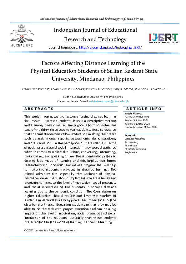 (PDF) Factors Affecting Distance Learning of the Physical Education ...