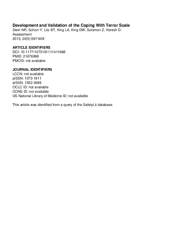(PDF) Development and Validation of the Coping With Terror Scale