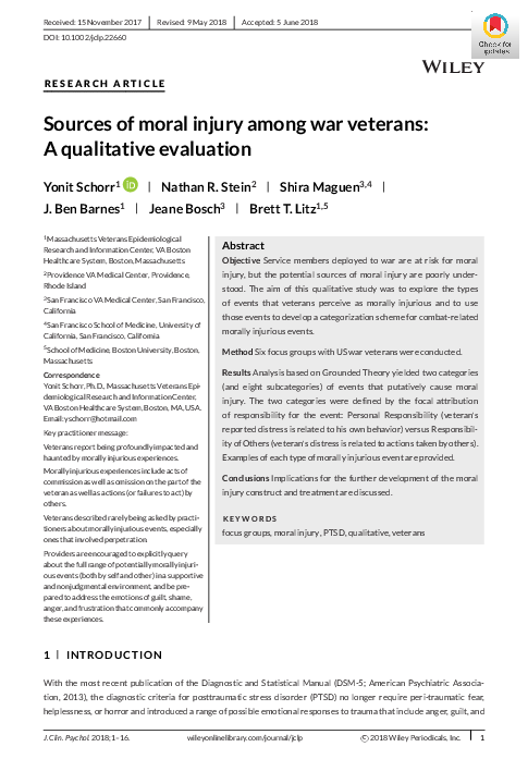 (PDF) Sources of moral injury among war veterans: A qualitative evaluation