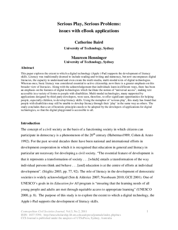 (PDF) Serious Play, Serious Problems: Issues with eBook Applications