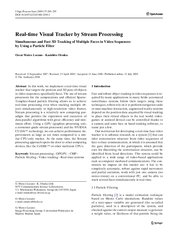 (PDF) Real-time Visual Tracker by Stream Processing : Simultaneous and Fast 3D Tracking of ...