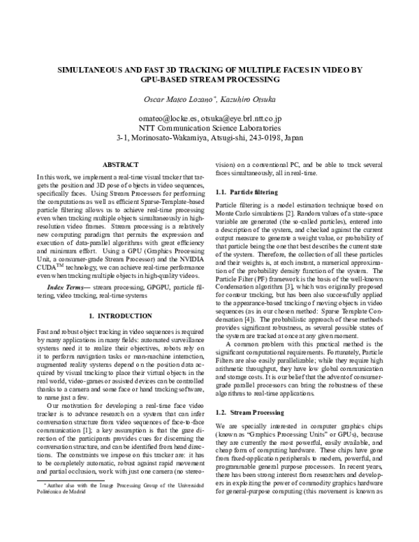 (PDF) Simultaneous and fast 3D tracking of multiple faces in video by GPU-based stream processing