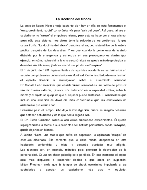 (DOC) La Doctrina del Shock