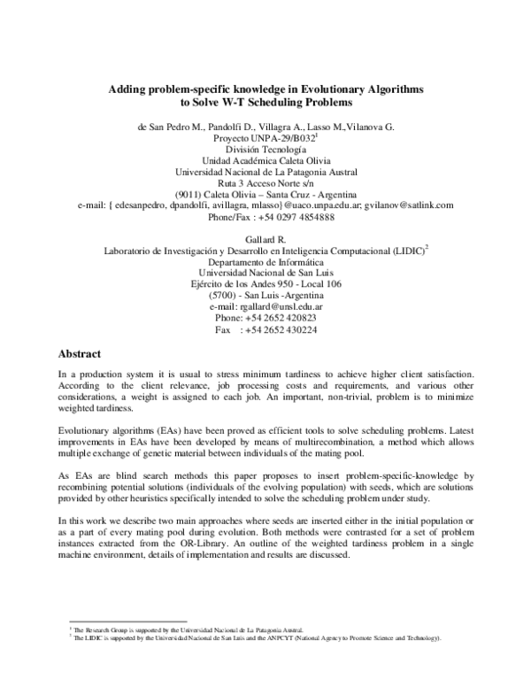 Pdf Adding Problem Specific Knowledge In Evolutionary Algorithms To Solve W T Scheduling Problems