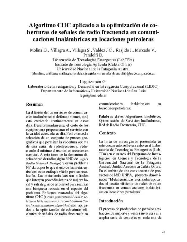(PDF) Algoritmo CHC aplicado a la optimización de coberturas de señales de radio frecuencia en ...