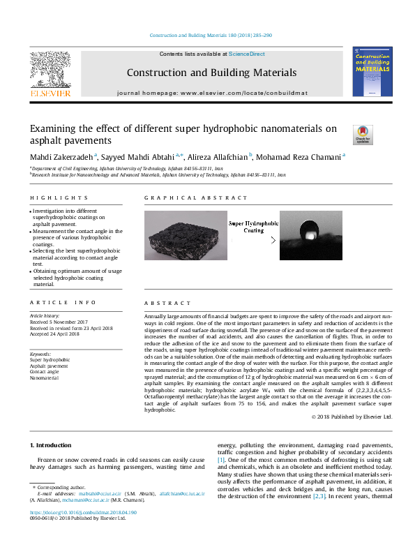 (PDF) Examining the effect of different super hydrophobic nanomaterials ... (PDF) Examining the effect of different super hydrophobic nanomaterials ...