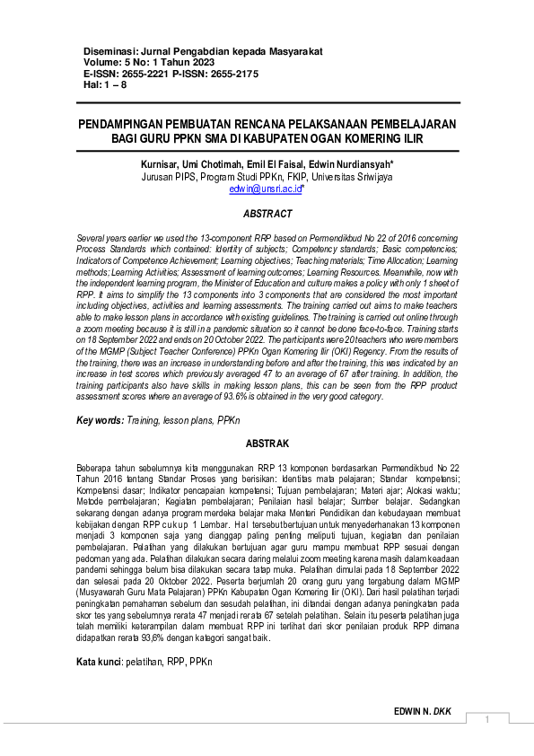 (PDF) PENDAMPINGAN PEMBUATAN RENCANA PELAKSANAAN PEMBELAJARAN BAGI GURU ...