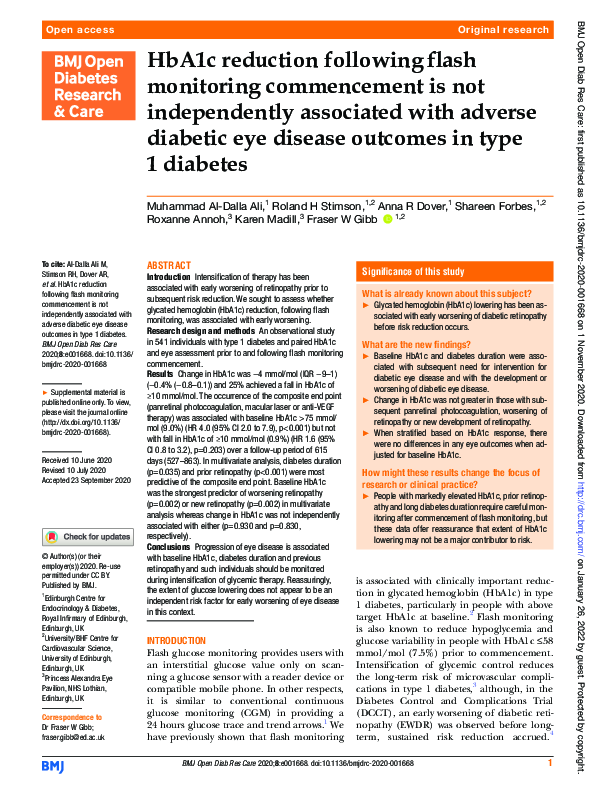 (PDF) HbA1c reduction following flash monitoring commencement is not ...