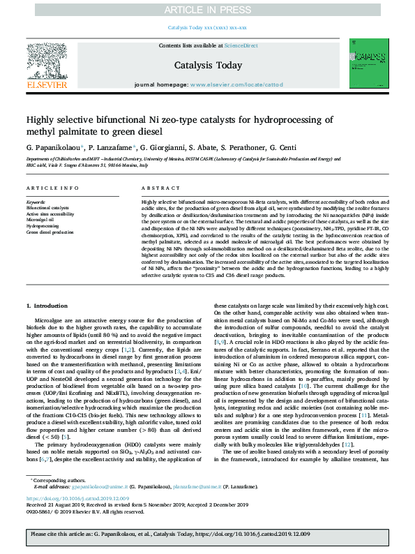 (PDF) Highly selective bifunctional Ni zeo-type catalysts for ...
