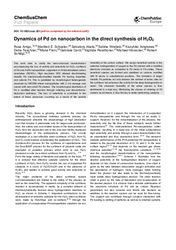 (PDF) Dynamics of Palladium on Nanocarbon in the Direct Synthesis of H2O2