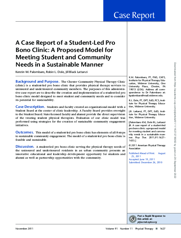 (PDF) A Case Report of a Student-Led Pro Bono Clinic: A Proposed Model ...