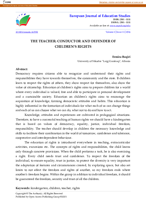 (PDF) The Teacher: Conductor And Defender Of Children'S Rights