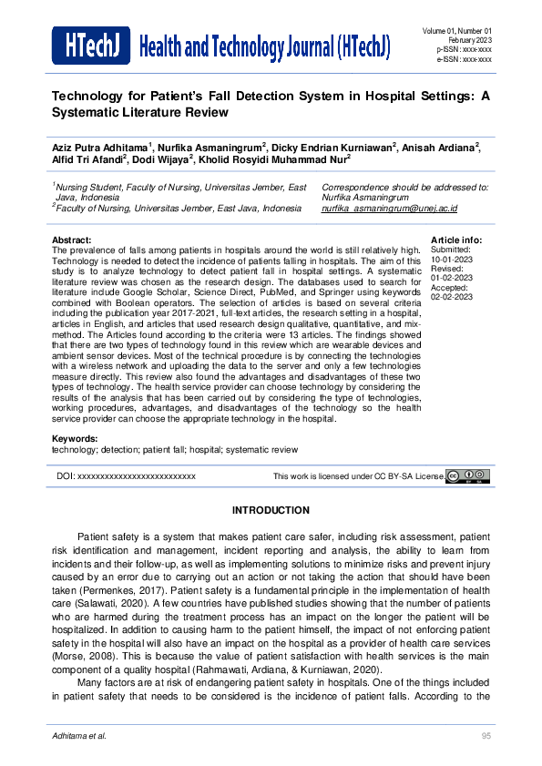 (PDF) Technology for Patient’s Fall Detection System in Hospital Settings: A Systematic ...